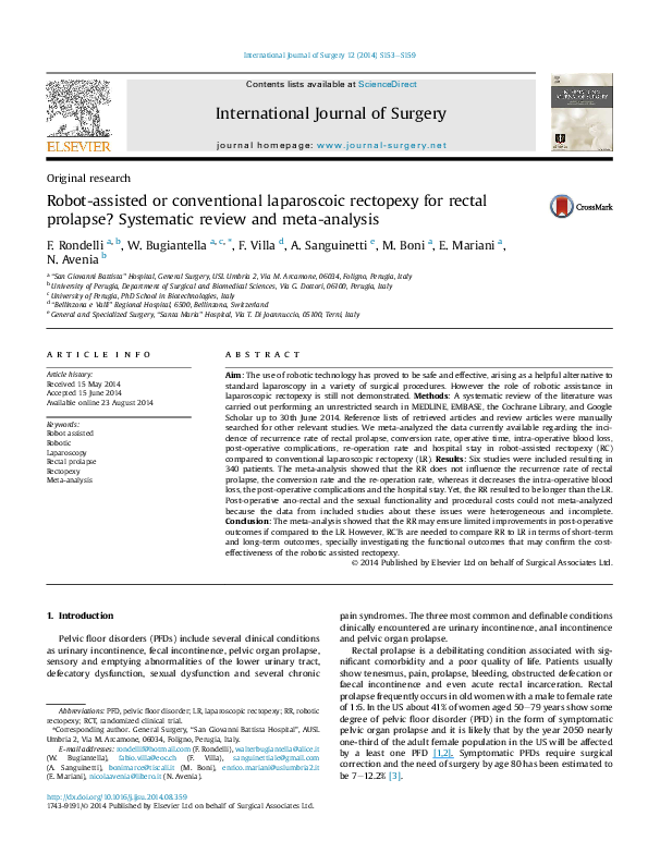 (PDF) Robot-assisted or conventional laparoscoic rectopexy for rectal ...