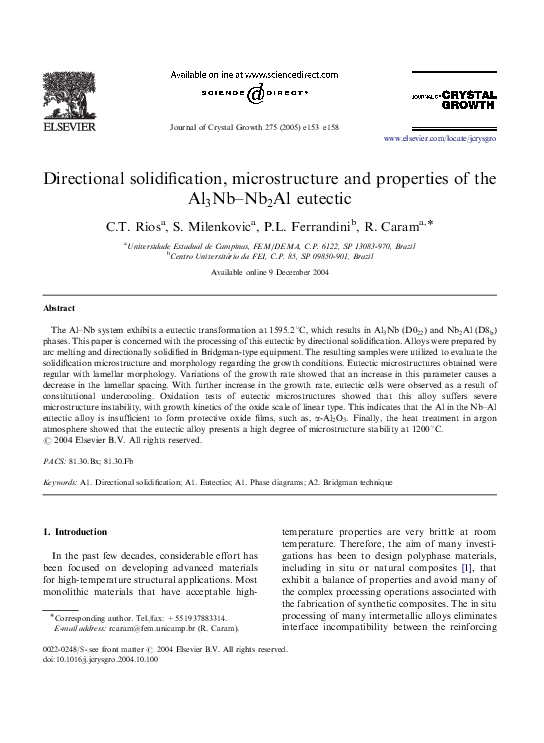 Pdf Directional Solidification Microstructure And Properties Of The