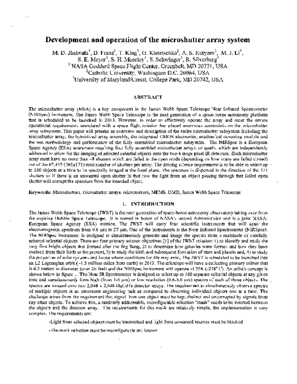 (PDF) Development and operation of the microshutter array system | Robert Silverberg - Academia.edu
