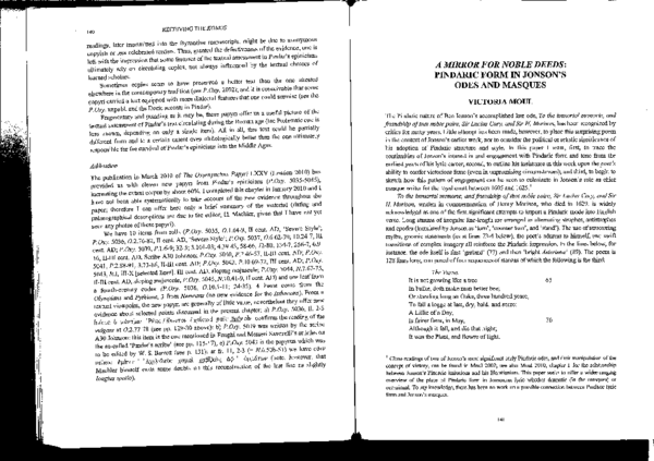 (PDF) A Mirror for Noble Deeds: Pindaric Form in Jonson's Odes and Masques