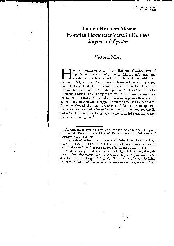 (PDF) Donne's Horatian Means: Horatian Hexameter Verse in Donne's ...