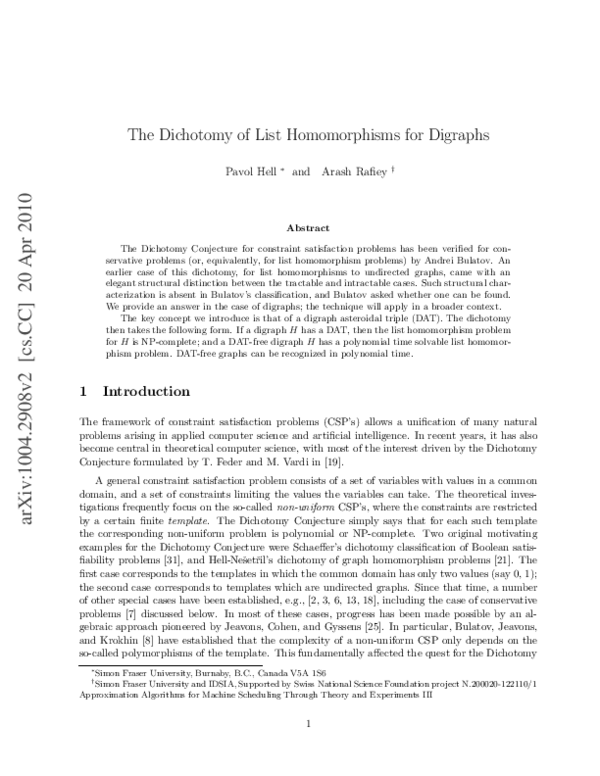 (PDF) The Dichotomy of List Homomorphisms for Digraphs