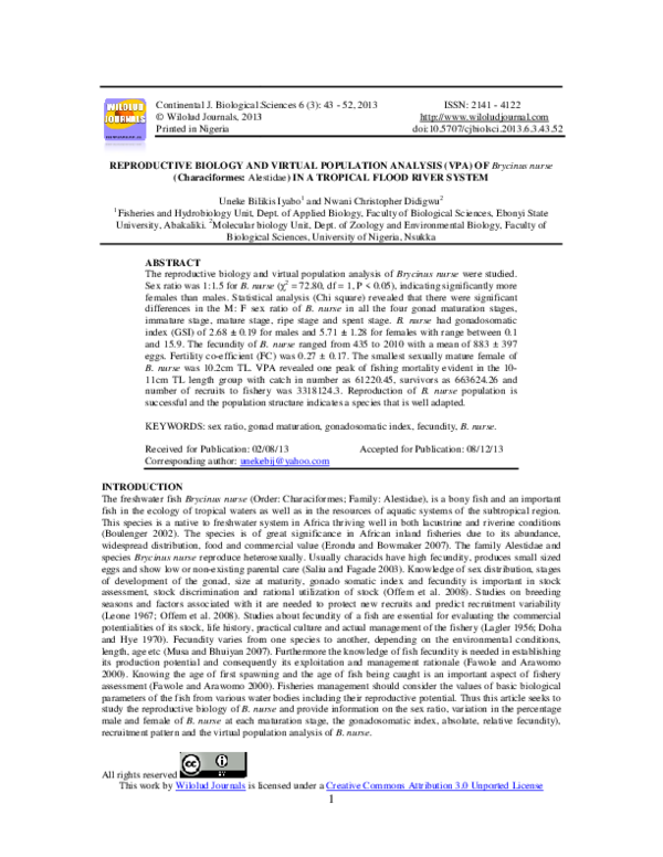 (PDF) REPRODUCTIVE BIOLOGY AND VIRTUAL POPULATION ANALYSIS (VPA) OF ...