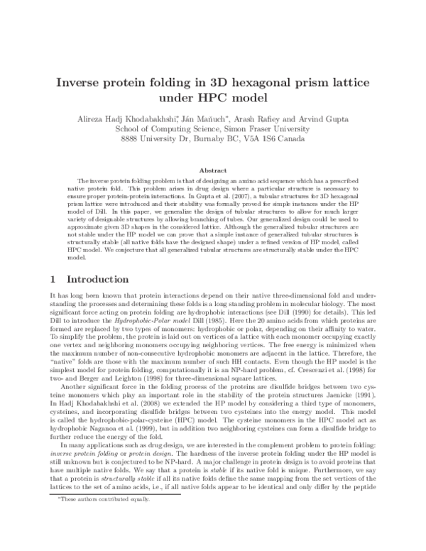 (PDF) Inverse Protein Folding in 3D Hexagonal Prism Lattice under HPC Model