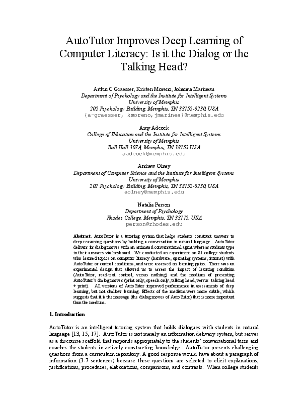 (PDF) AutoTutor improves deep learning of computer literacy: Is it the ...