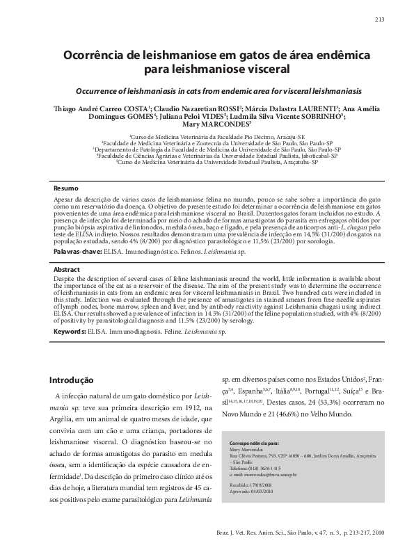 (PDF) Occurrence of leishmaniasis in cats from endemic area for ...
