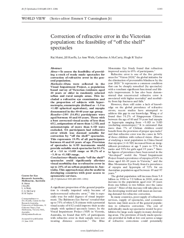 (PDF) Correction of refractive error in the Victorian population: the ...