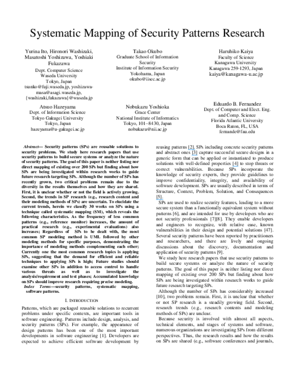 (PDF) Systematic Mapping of Security Patterns Research | Hironori Washizaki - Academia.edu