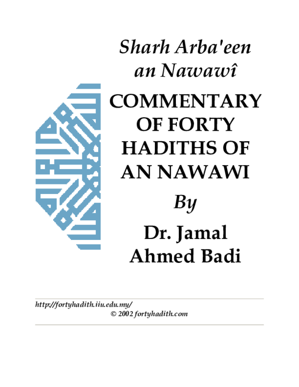 (PDF) Commentary of Forty Hadiths of An Nawawi