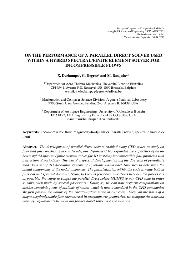 (PDF) On the performance of a parallel direct solver used within a hybrid spectral/finite ...