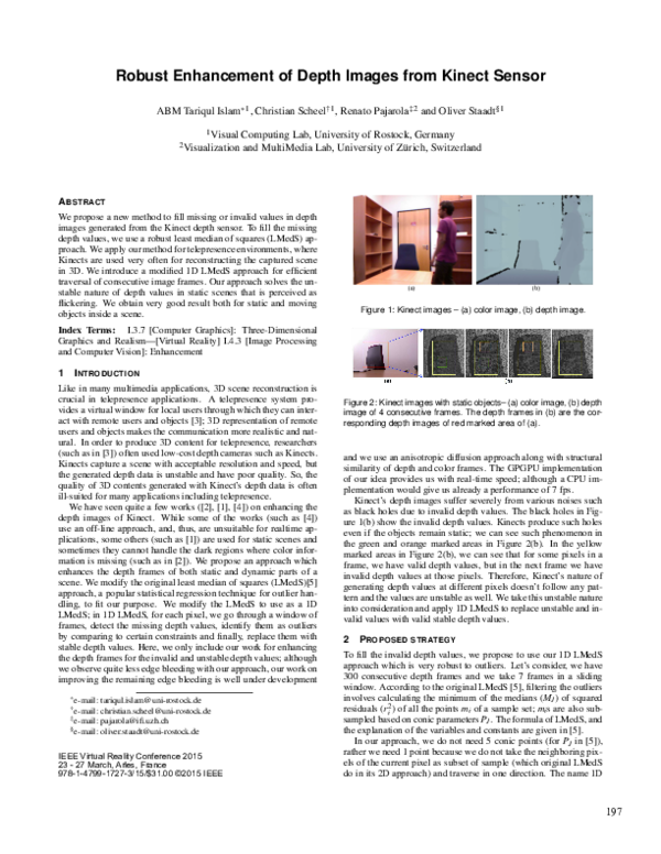 (PDF) Robust Enhancement of Depth Images from Kinect Sensor