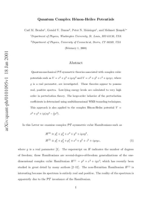 (PDF) Quantum Complex Henon-Heiles Potentials