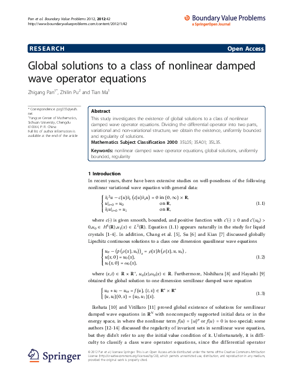 (PDF) Global solutions to a class of nonlinear damped wave operator equations