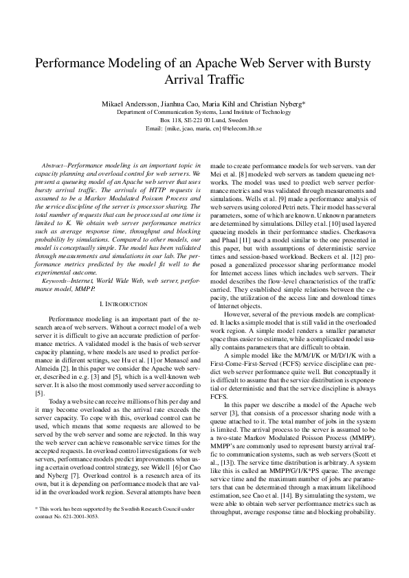 (PDF) Performance Modeling of an Apache Web Server with Bursty Arrival Traffic