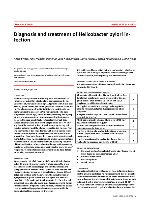 (PDF) Diagnosis and treatment of Helicobacter pylori infection