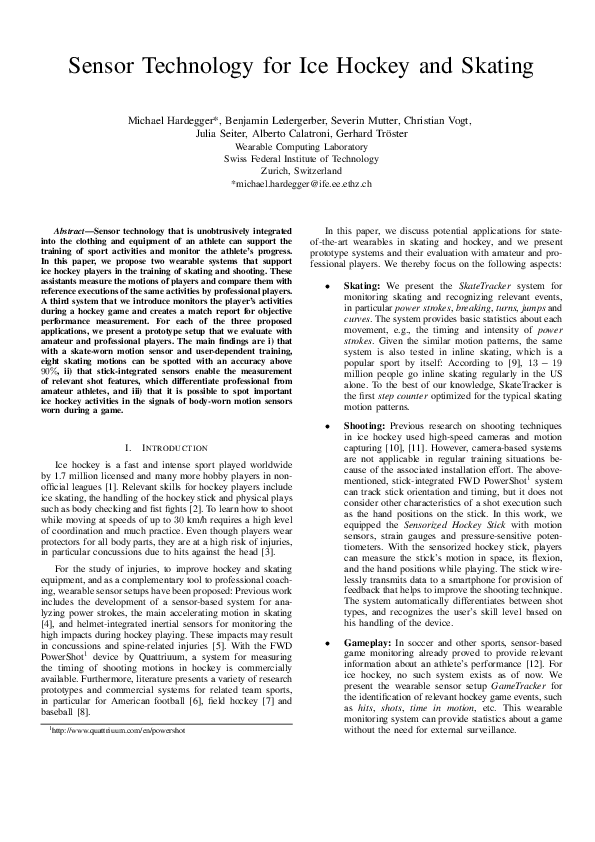 (PDF) Sensor Technology for Ice Hockey and Skating