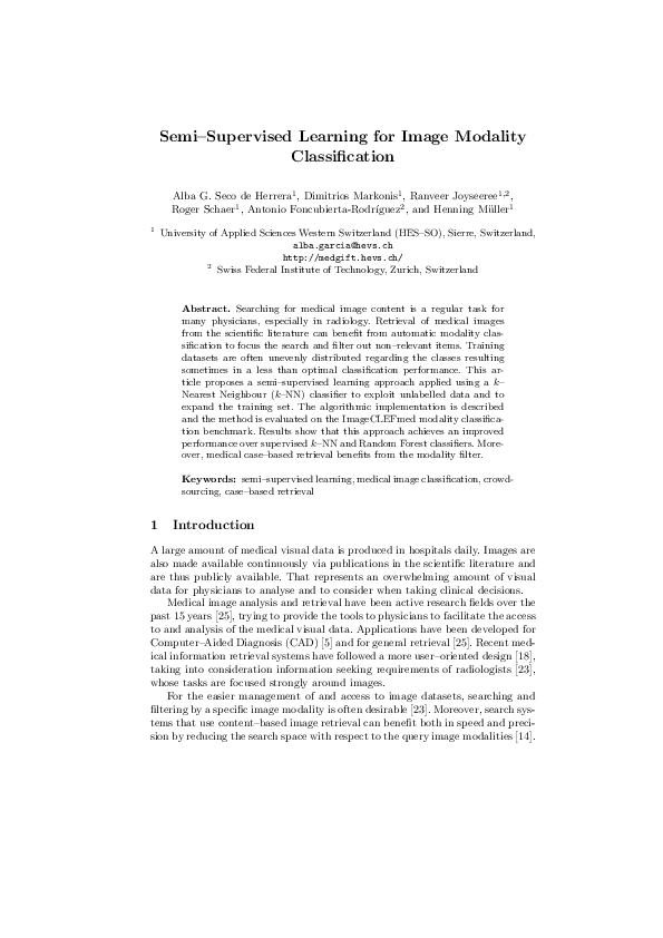 (PDF) Semi–Supervised Learning for Image Modality Classification