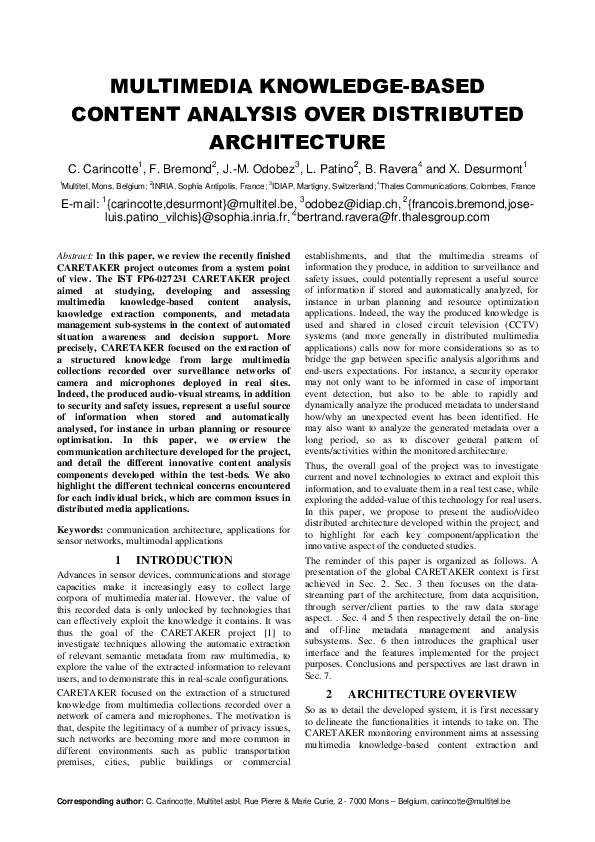 Pdf Multimedia Knowledge Based Content Analysis Over Distributed Architecture