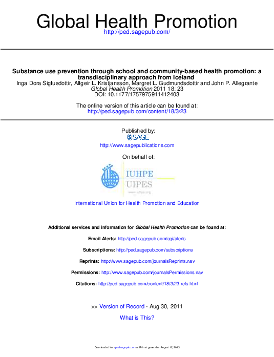 (PDF) Substance use prevention through school and community-based ...