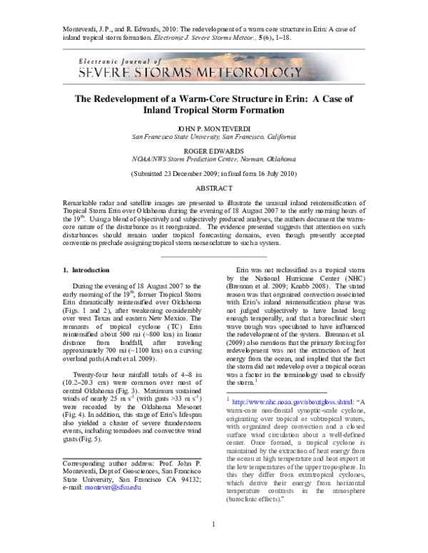 (PDF) The redevelopment of a warm core structure in Erin: A case of ...