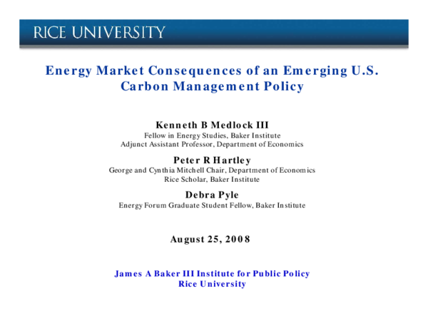 (PDF) Energy Market Consequences of an Emerging U.S. Carbon Management ...