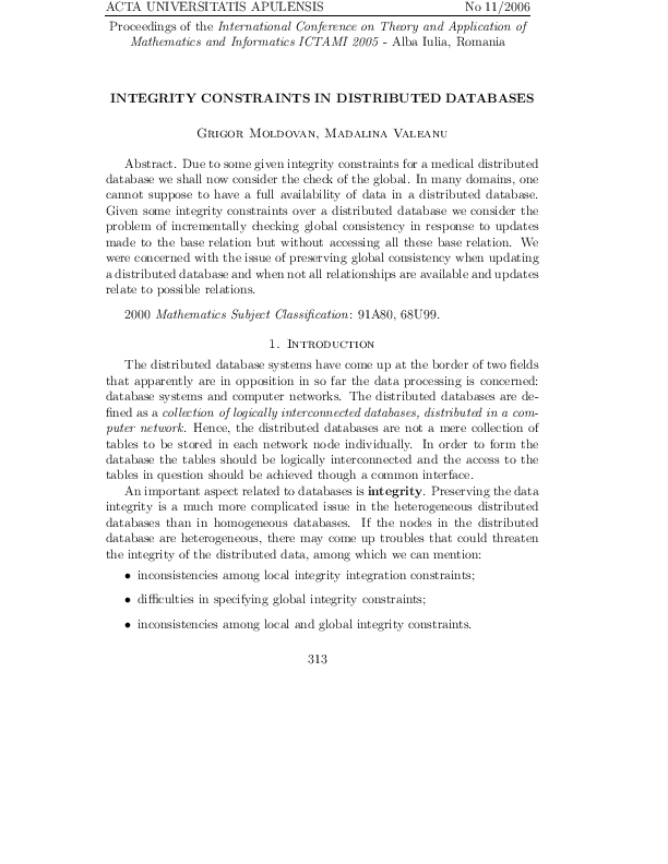 (PDF) INTEGRITY CONSTRAINTS IN DISTRIBUTED DATABASES