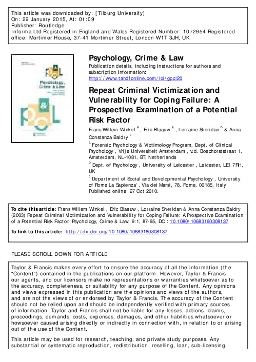(PDF) Repeat Criminal Victimization and Vulnerability for Coping ...