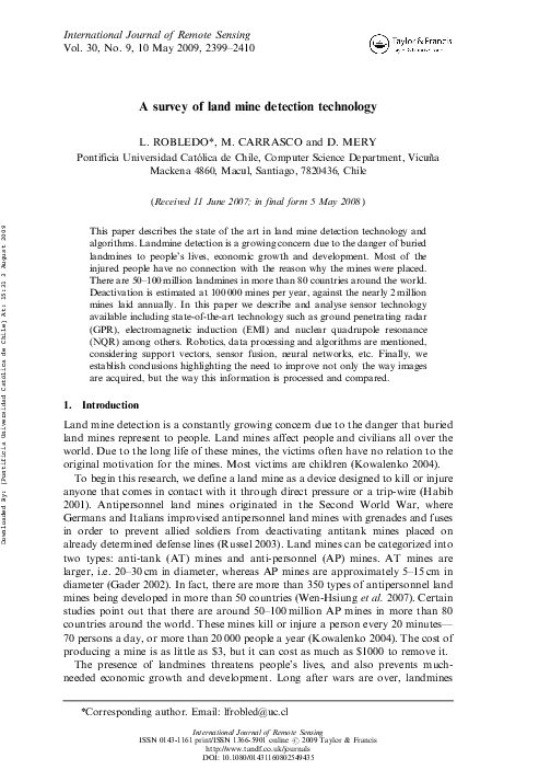 Pdf A Survey Of Land Mine Detection Technology