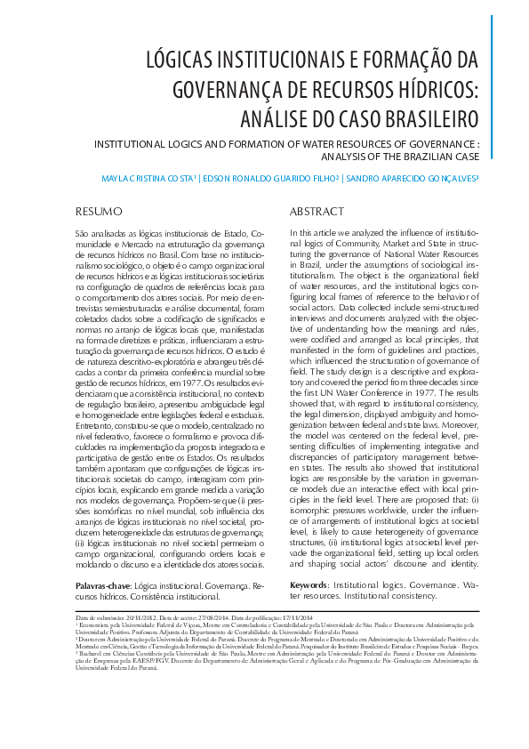 (PDF) Lógicas Institucionais e Formação da Governança de Recursos ...