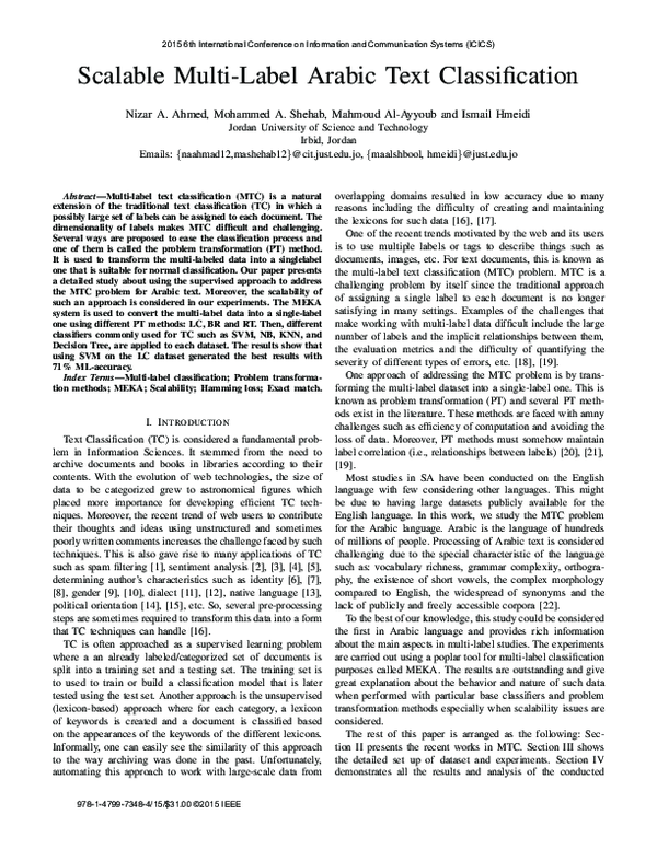 Pdf Scalable Multi Label Arabic Text Classification