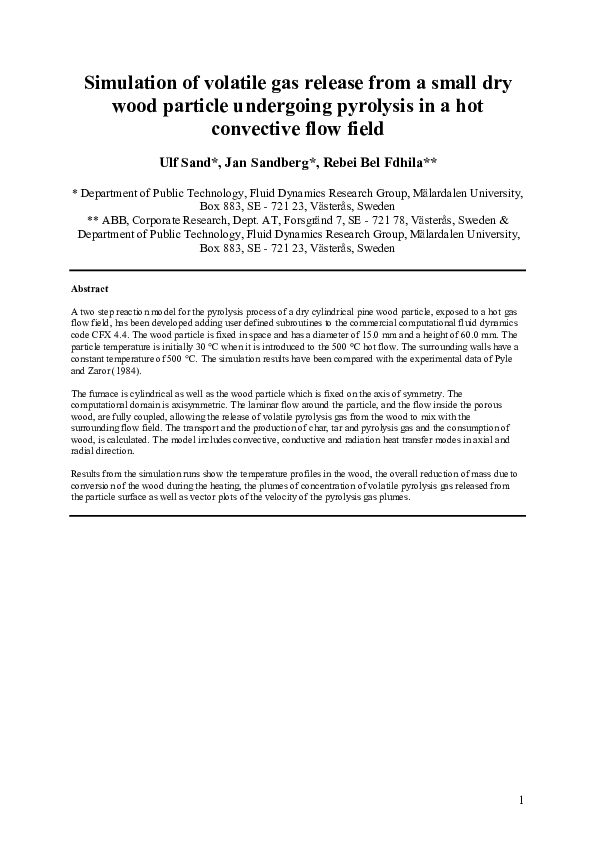 (PDF) Simulation of volatile gas release from a small dry wood particle ...