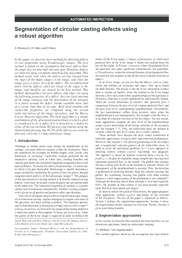 Pdf Segmentation Of Circular Casting Defects Using A Robust Algorithm