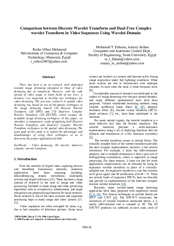 Pdf Comparison Between Discrete Wavelet Transform And Dual Tree Complex Wavelet Transform In