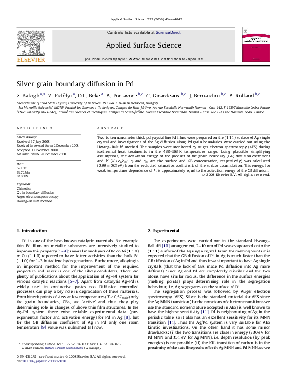 (PDF) Silver grain boundary diffusion in Pd