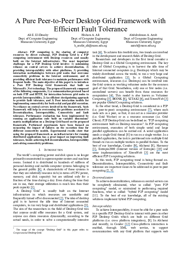 (PDF) Peer-to-Peer Desktop Grids Based on an Adaptive Decentralized Scheduling Mechanism