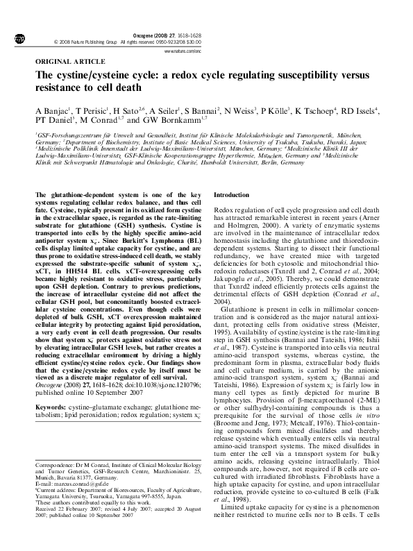 (PDF) The cystine/cysteine cycle: a redox cycle regulating ...