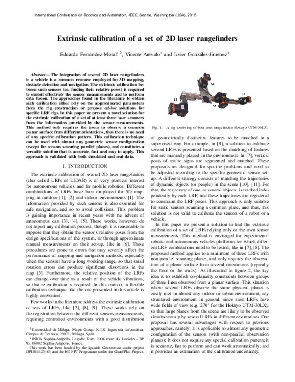 Pdf Extrinsic Calibration Of A Set Of 2d Laser Rangefinders