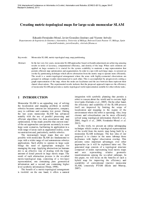 Pdf Creating Metric Topological Maps For Large Scale Monocular Slam