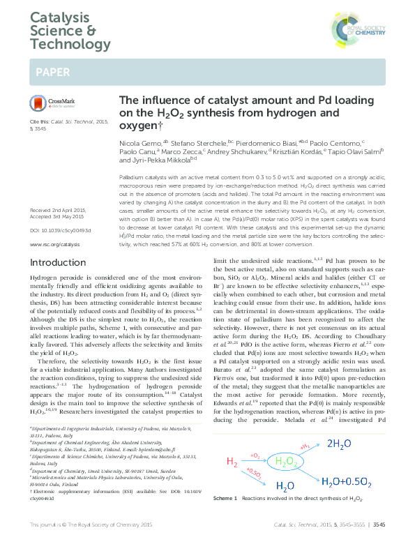 Pdf The Influence Of Catalyst Amount And Pd Loading On The H2o2
