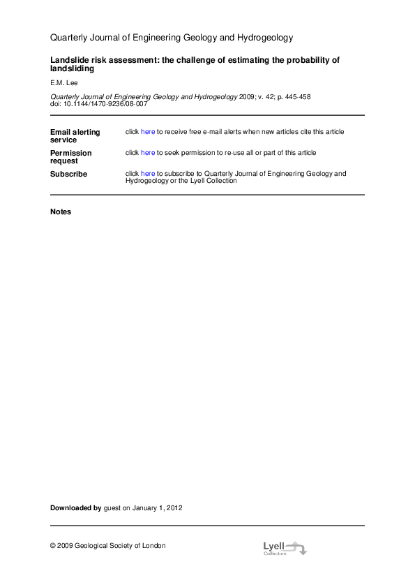 (PDF) Landslide Risk Assessment: The Challenge of Estimating the ...