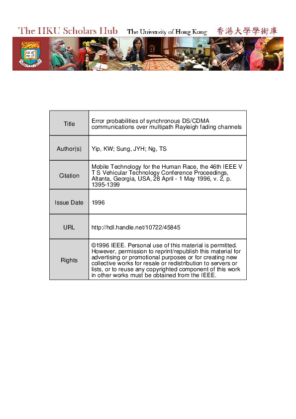 (PDF) Error probabilities of synchronous DS/CDMA communications over multipath Rayleigh fading ...