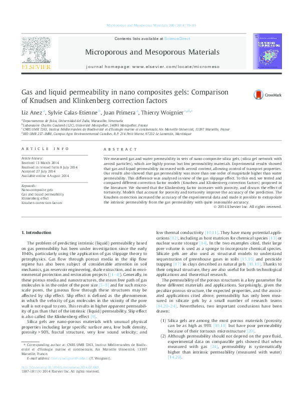 (PDF) Gas and liquid permeability in nano composites gels: Comparison ...