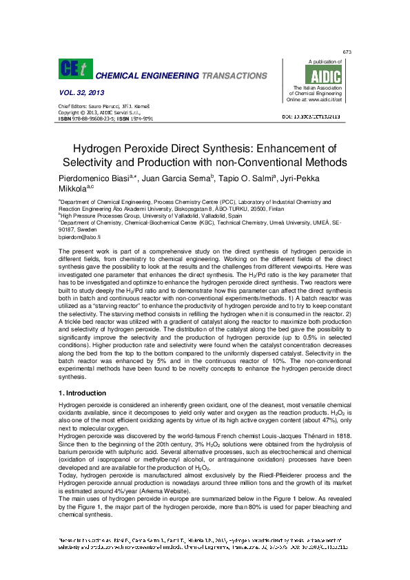 (PDF) Hydrogen peroxide direct synthesis: Enhancement of selectivity ...