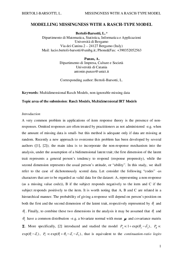 (PDF) Modelling Missingness With A Rasch-Type Model