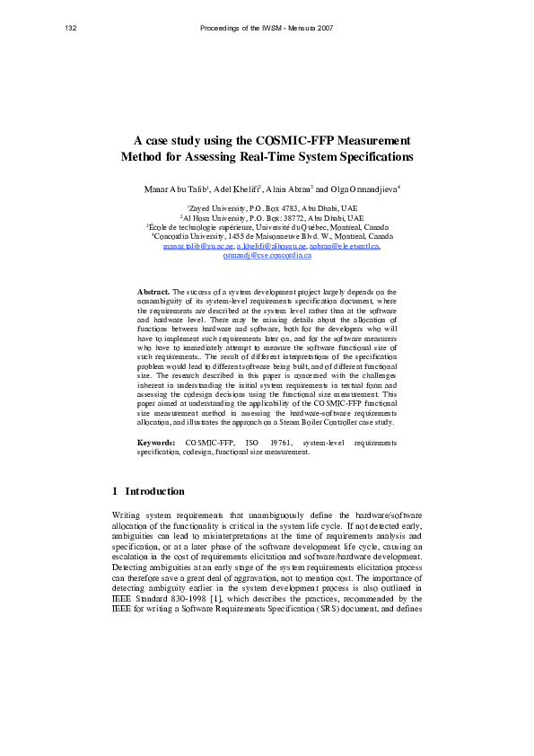 (PDF) A case study using the COSMIC-FFP Measurement Method for Assessing Real-Time System ...