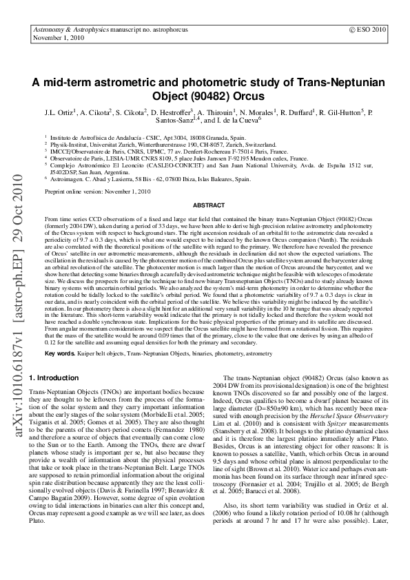 (PDF) A mid-term astrometric and photometric study of trans-Neptunian object (90482) Orcus
