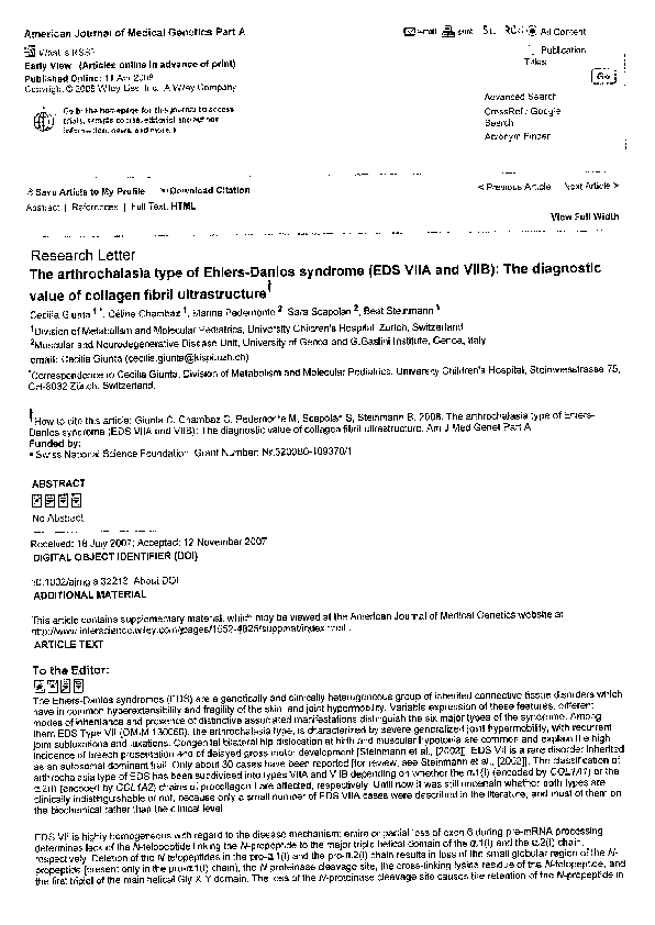 (PDF) The arthrochalasia type of Ehlers-Danlos syndrome (EDS VIIA and ...