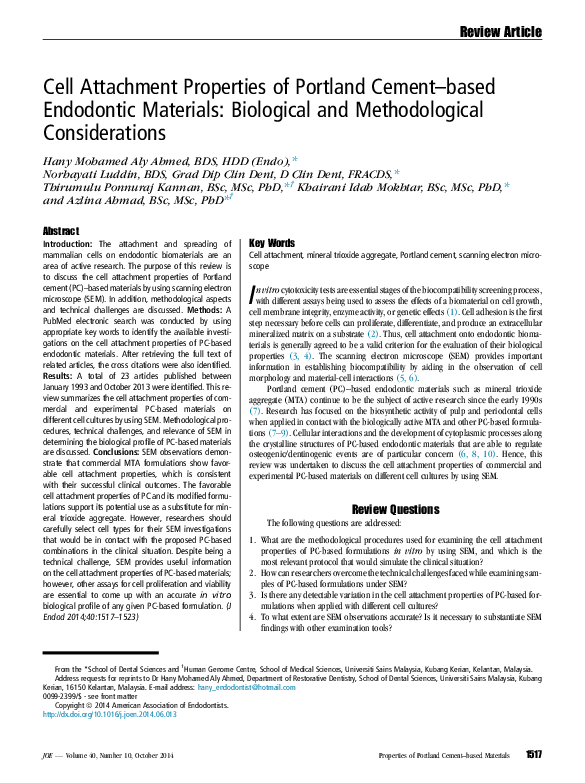 (PDF) Cell Attachment Properties of Portland Cement–based Endodontic Materials: Biological and ...