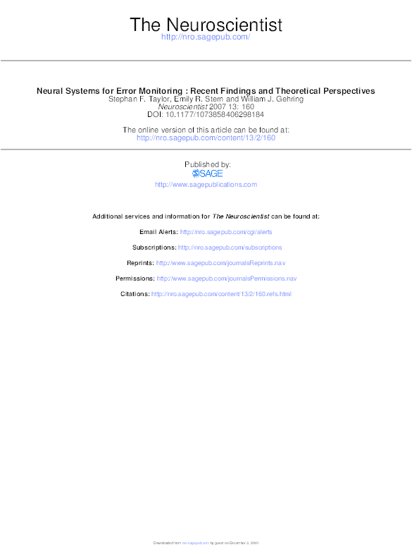 (PDF) Neural systems for error monitoring: recent findings and ...