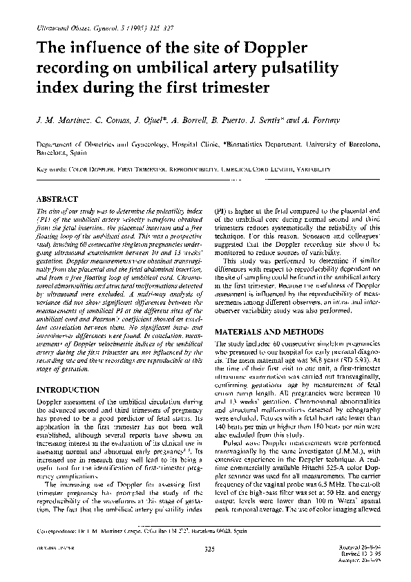 (PDF) The influence of the site of Doppler recording on umbilical ...